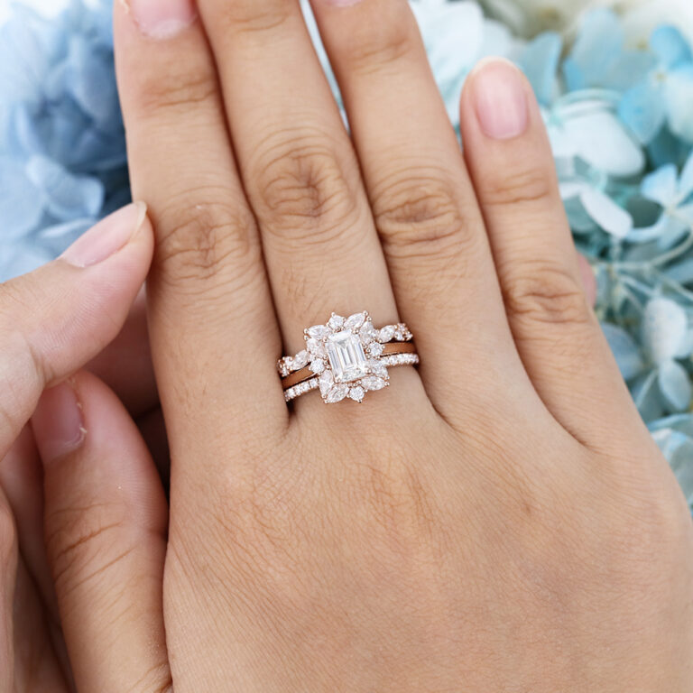 Marquise Cut Moissanite Engagement Ring Set Vintage Yellow Gold Bridal Set