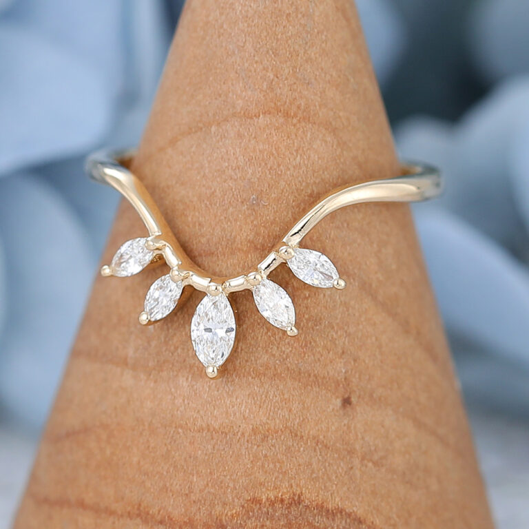 14K Gold 2pcs Curved Stackable Wedding Bands - AmandaFineJewelry