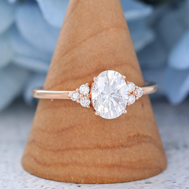 Rose Gold Moissanite Wedding Rings Round Moissanite Engagement Ring Vintage - AmandaFineJewelry