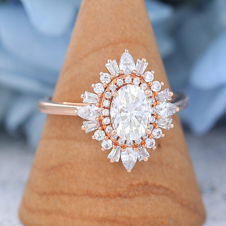 Gold Unique Oval Cut Moissanite Three Stone Engagement Rings ...