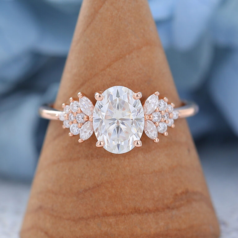 Gold Unique Oval Cut Moissanite Three Stone Engagement Rings ...