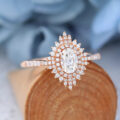 Rose Gold Oval Cut Moissanite Ring Vintage Promise Engagement Ring - AmandaFineJewelry