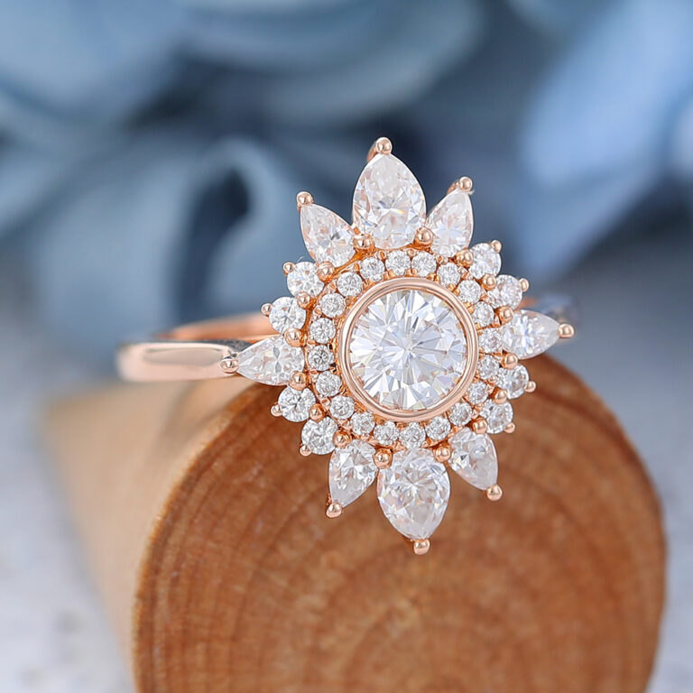 Rose Gold Oval Cut Moissanite Ring Vintage Promise Engagement Ring - AmandaFineJewelry
