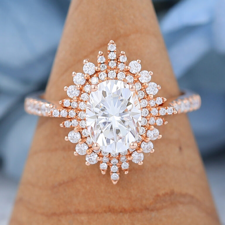 Gold Unique Oval Cut Moissanite Three Stone Engagement Rings ...