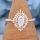 Rose Gold Oval Cut Moissanite Ring Vintage Promise Engagement Ring - AmandaFineJewelry