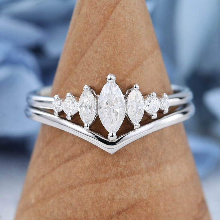 Pear Shaped Moissanite Ring Set Vintage Rose Gold Leaf Engagement Ring - AmandaFineJewelry