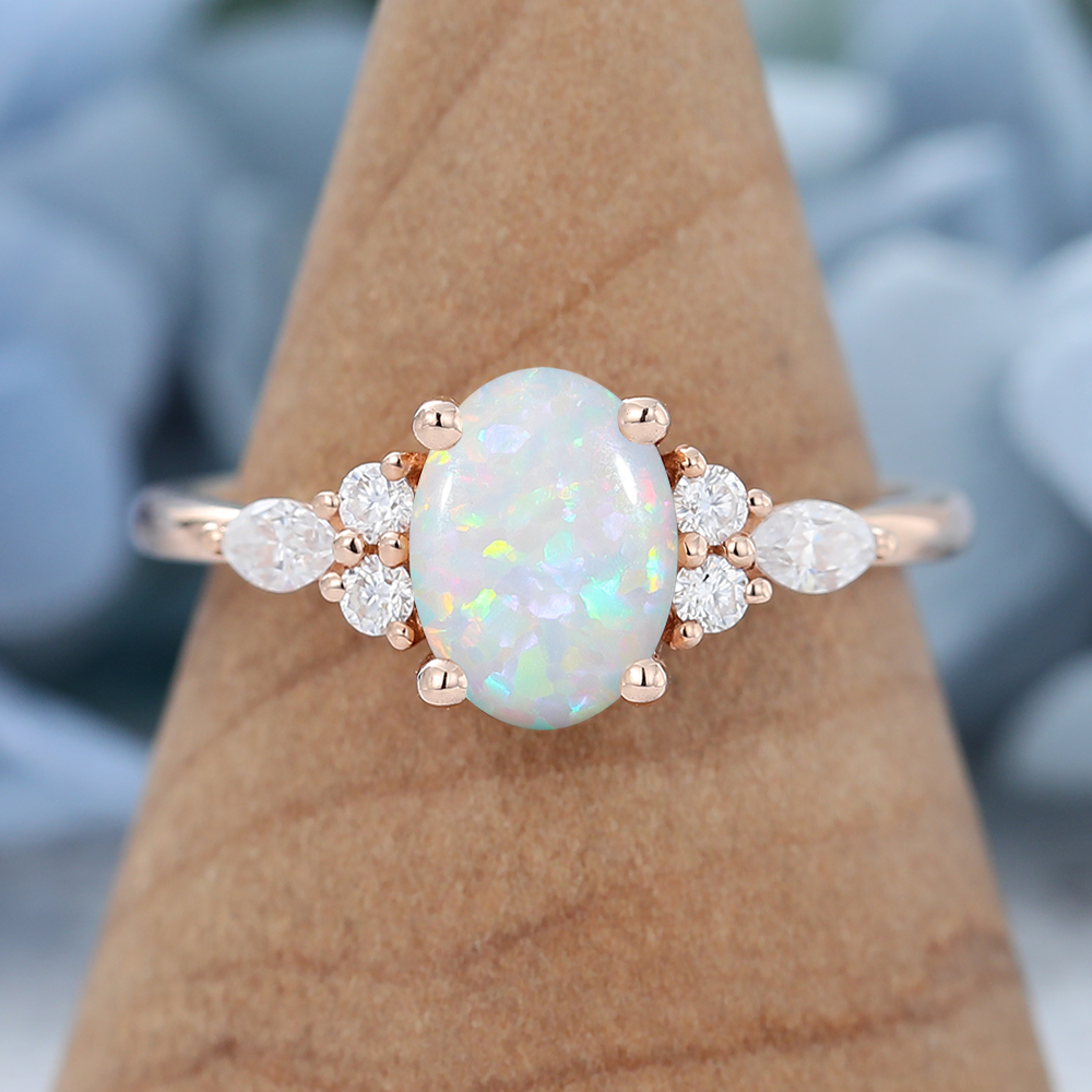Opal Wedding Ring Set Oval Cut Opal Engagement Rng Vntage Rose Gold Unque Engagement Rng ...