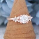 Rose Gold Moissanite Wedding Rings Round Moissanite Engagement Ring Vintage - AmandaFineJewelry