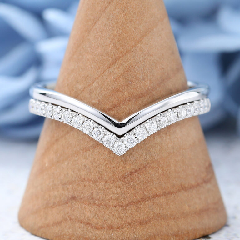 14K Gold 2pcs Curved Stackable Wedding Bands | AmandaFineJewelry