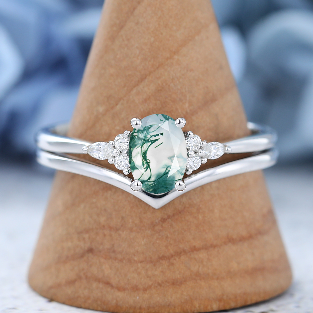 Vintage Pear Shaped Moissanite Engagement Ring Set Rose Gold Leaf Diamond Ring - AmandaFineJewelry