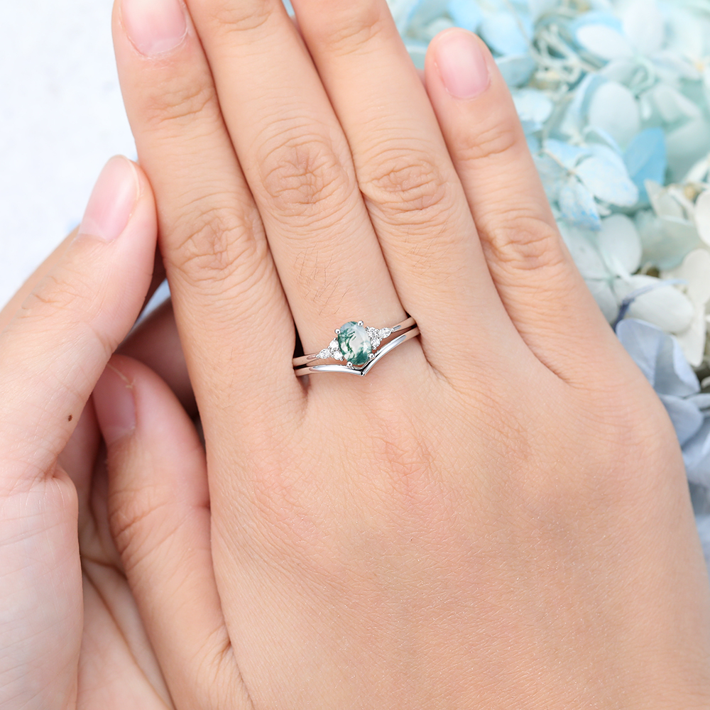 Vintage Pear Shaped Moissanite Engagement Ring Set Rose Gold Leaf Diamond Ring - AmandaFineJewelry