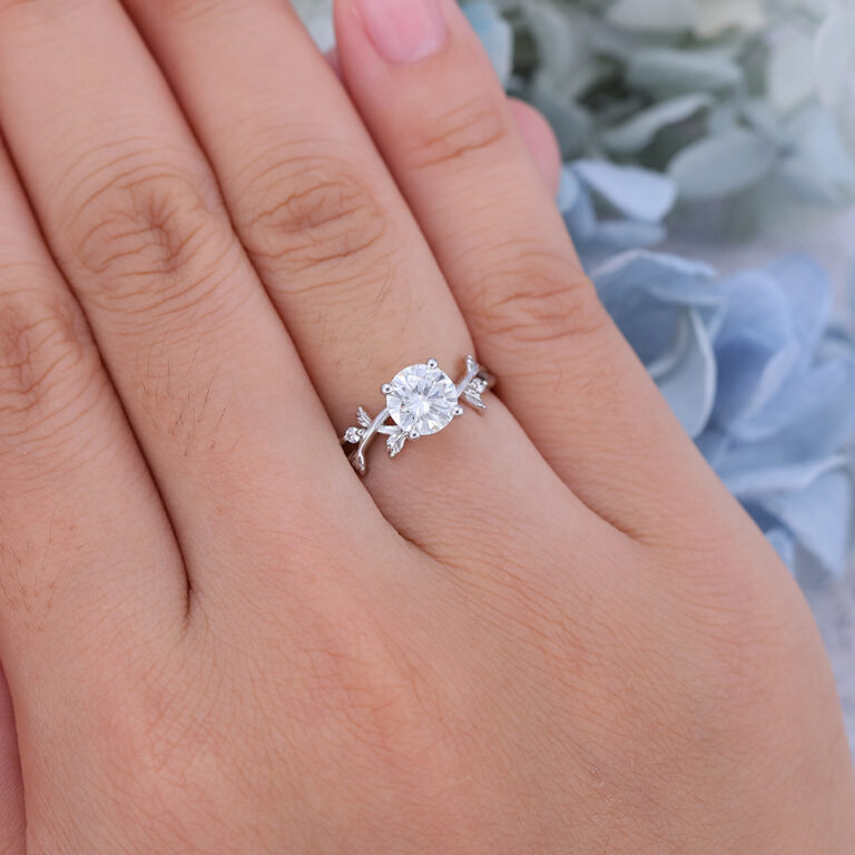 14K White Gold Moissanite Engagement Ring - AmandaFineJewelry