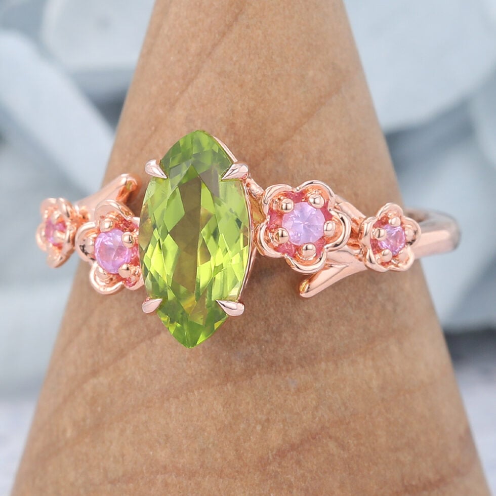 Marquise Cut Peridot Engagement Ring Natural-Inspired Band ...